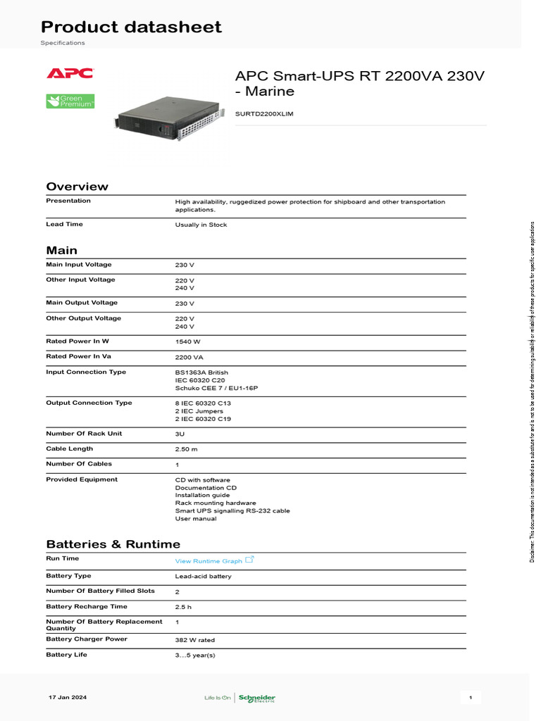 Schneider Electric - Marine - SURTD2200XLIM | PDF | Electrical ...