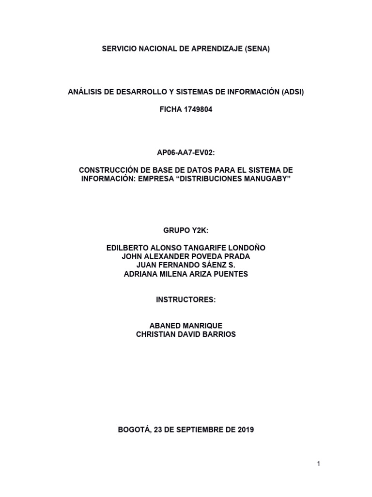 Evidencia SQL MANUGABY | PDF | Software | Bases de datos