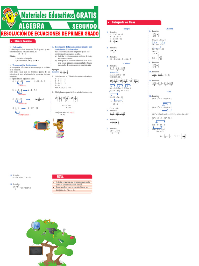 Resolución De Ecuaciones De Primer Grado Para Segundo Grado De