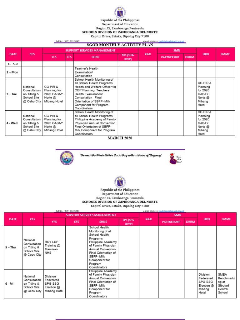 Sgod Monthly Activity Plan 2 | PDF | Medicine | Health Care