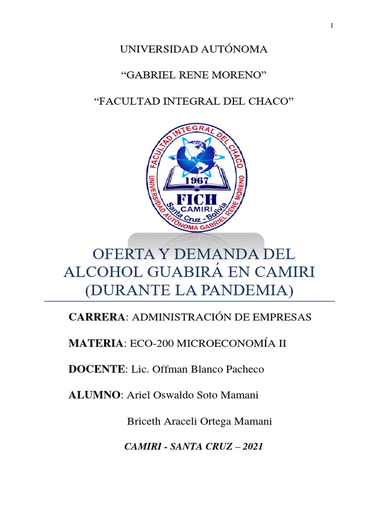 Demanda y Oferta Del Alcohol Guabira | PDF | Oferta y demanda ...
