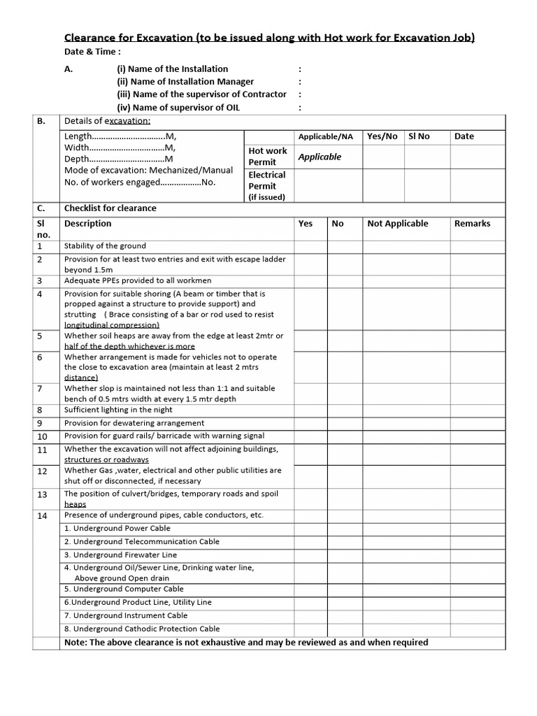 EXCAVATION CLEARANCE | PDF