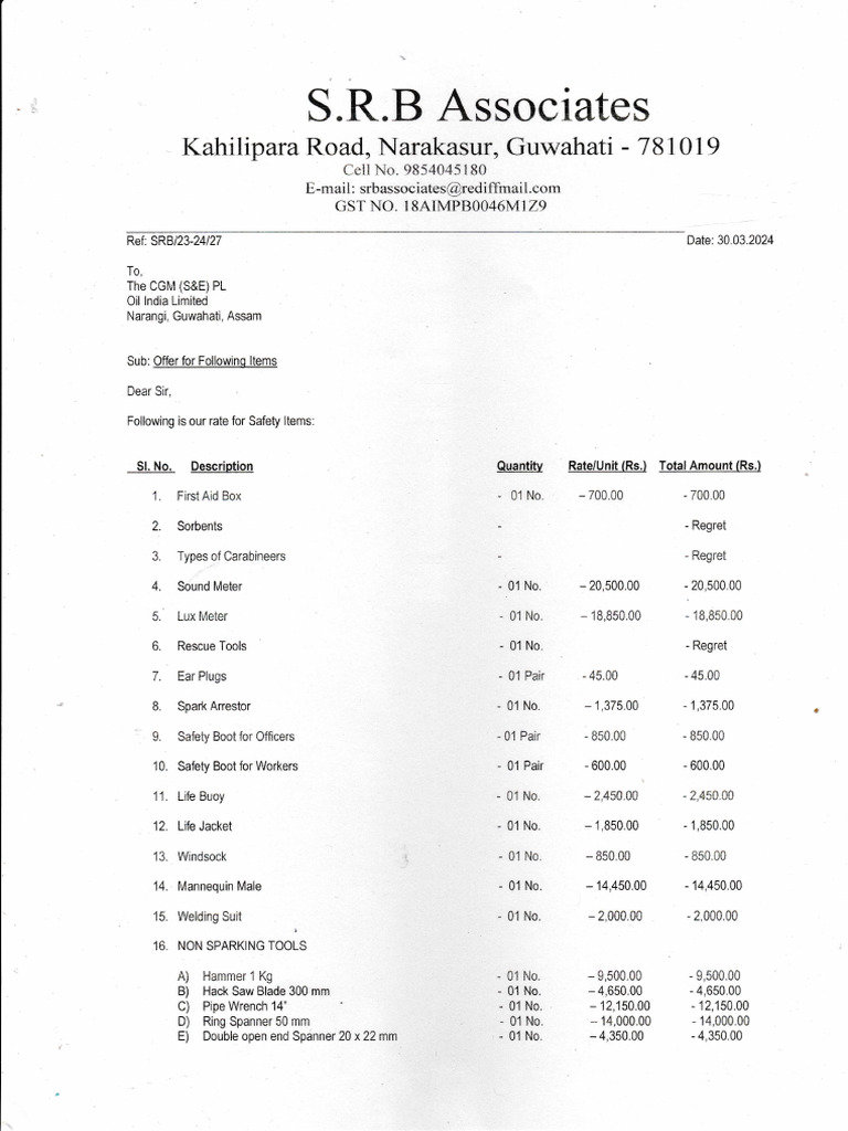 SRB Quotation - Oil | PDF