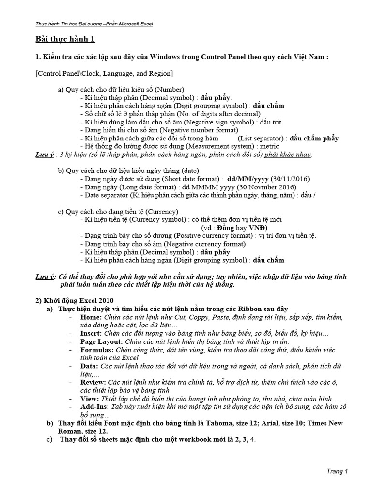 THDC Fall 2017 Bai Tap Excel | PDF