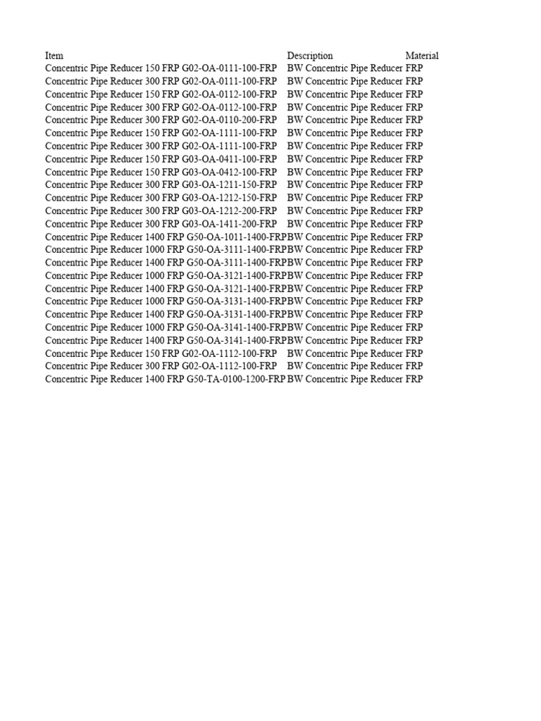Concentric Reducer (FRP) | PDF | Pipe (Fluid Conveyance) | Process ...