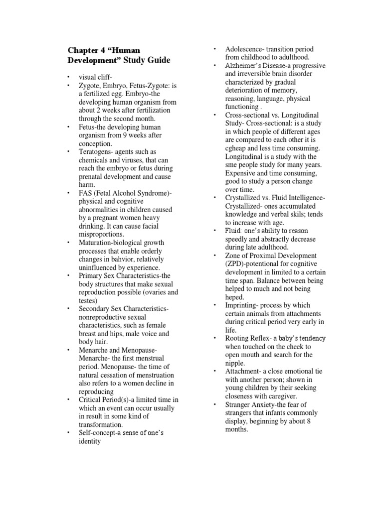 Chapter 4 "Human Development" Study Guide | PDF | Psychological ...
