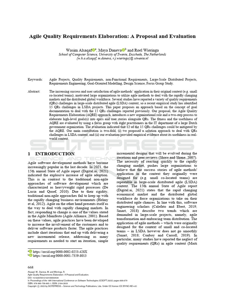 Agile Quality Requirements Elaboration A Proposal and Evaluation | PDF ...