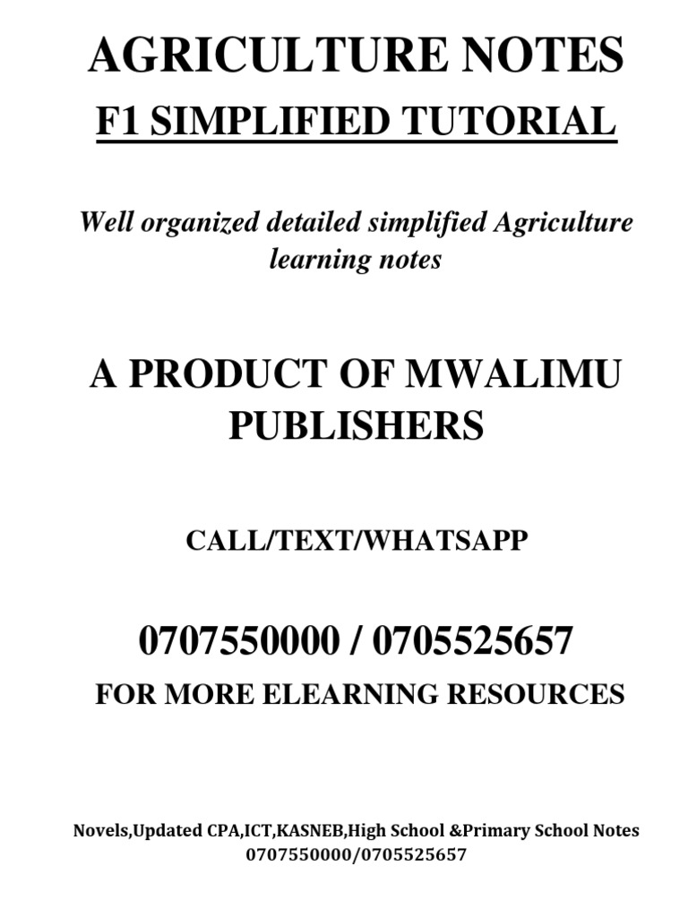 Agriculture Form 1 Notes | PDF | Soil | Agriculture