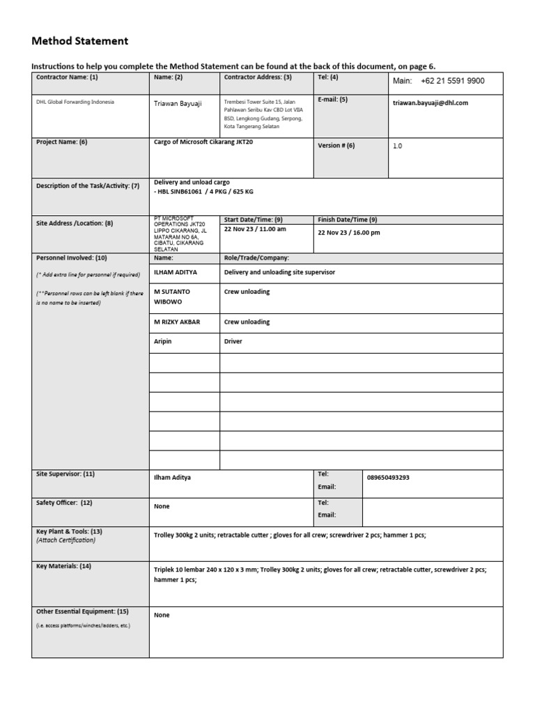 Method Statement Template-JKT20 - Rev 2 | PDF | First Aid | Hazards