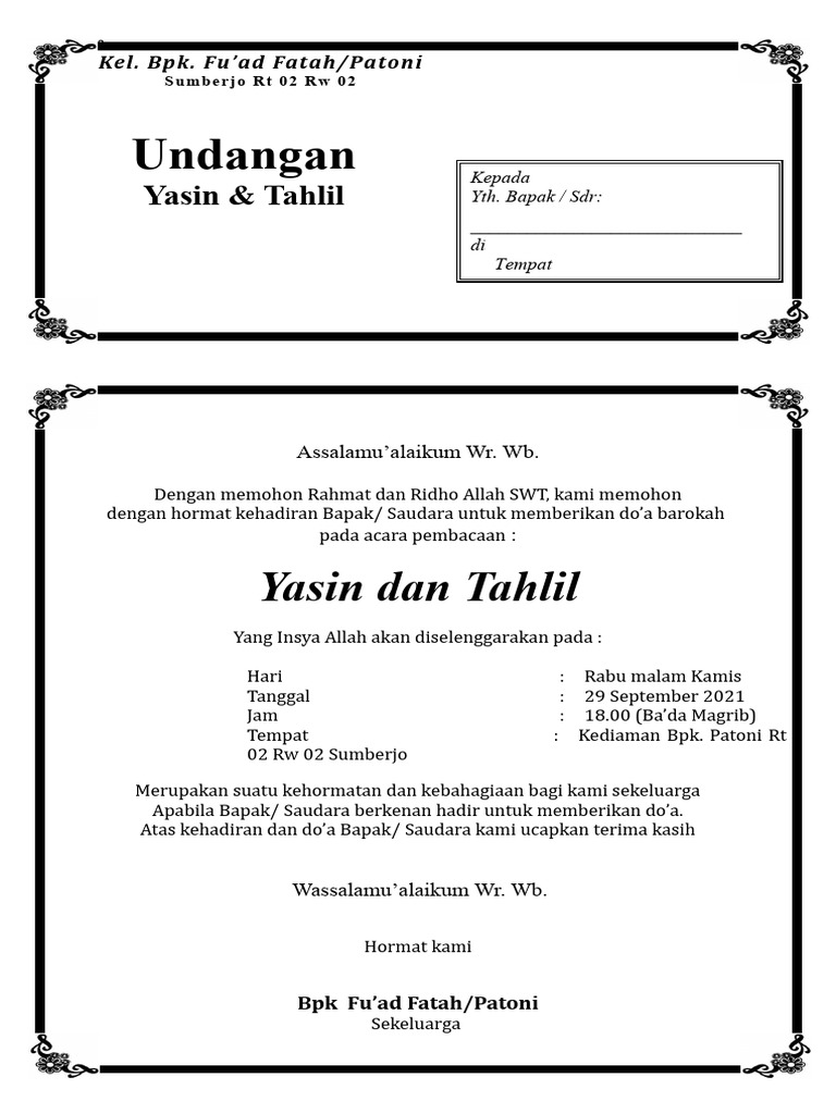 Undangan Yasin Tahlil | PDF