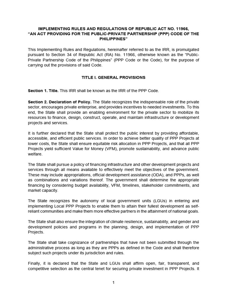 Philippines PPP Code IRR Guide | PDF | Public–Private Partnership ...