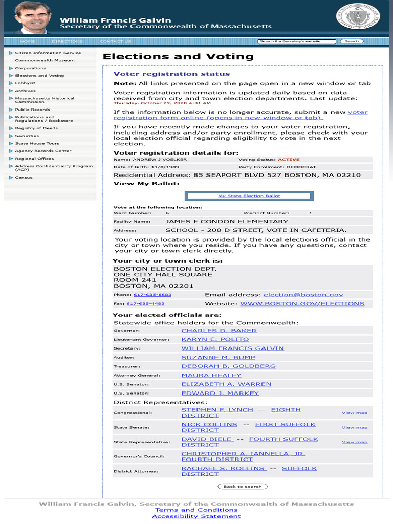 My Voter Registration Status | PDF | Massachusetts | Voter Registration