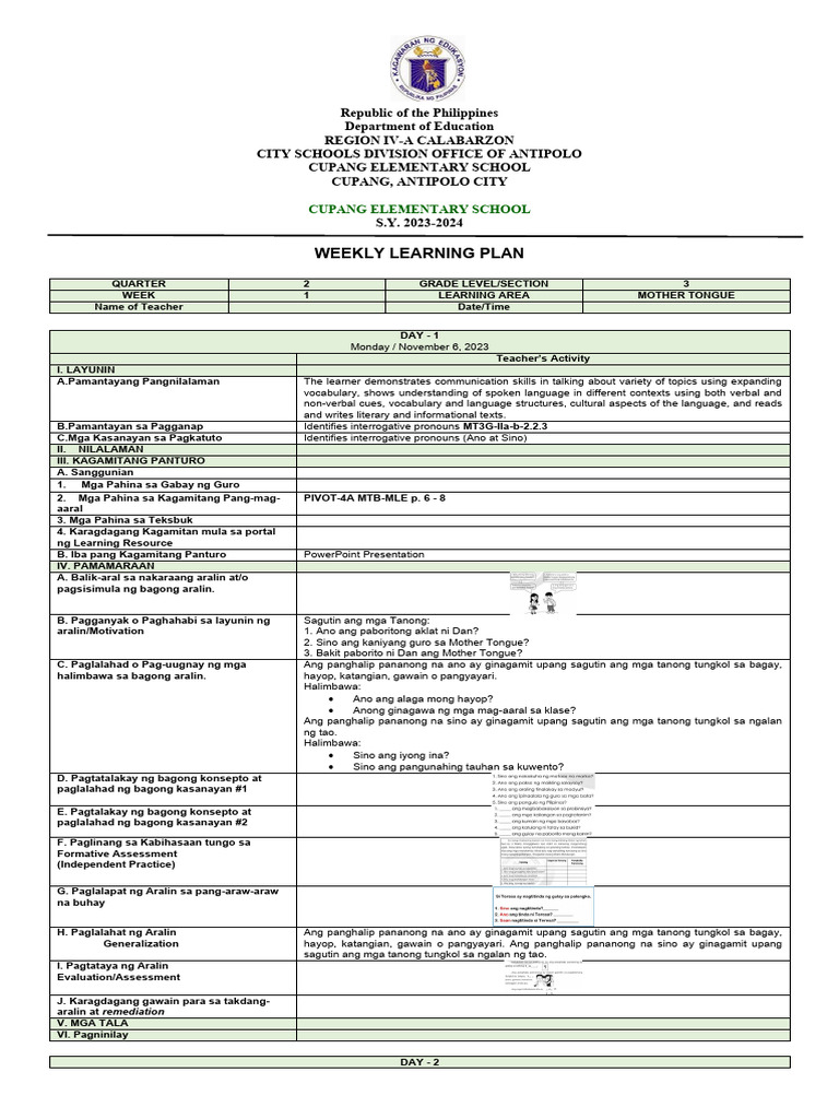 MTB Q2 WEEK 1 - November 6 - November 10 | PDF