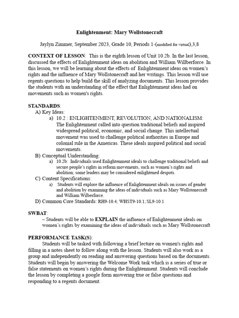 Enlightenment Mary Wollstonecraft | PDF | Age Of Enlightenment | A ...