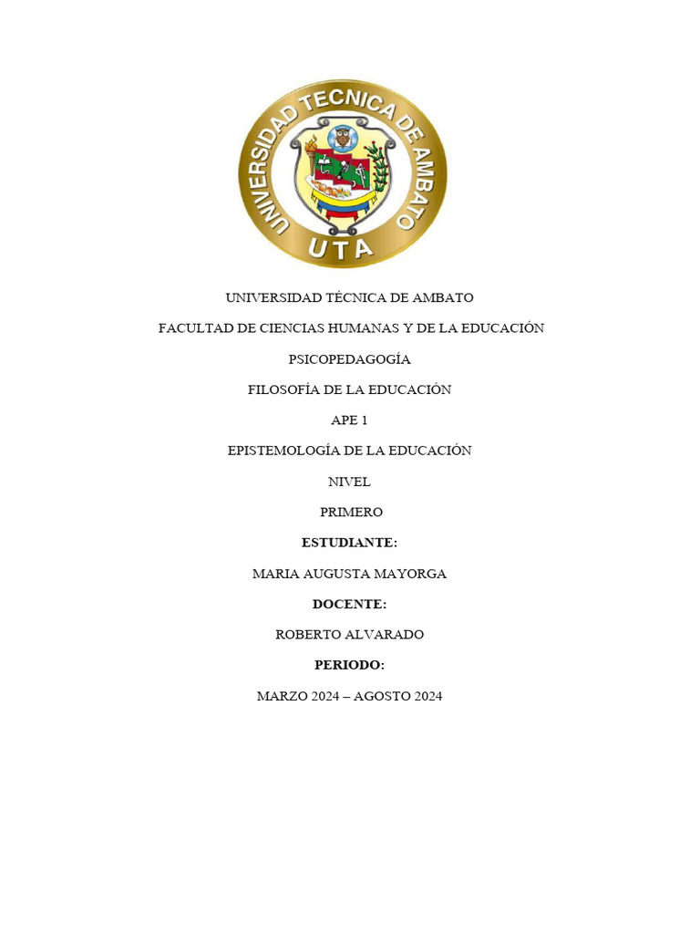 APE 1-Epistemología de La Educación | PDF | Conocimiento | Epistemología