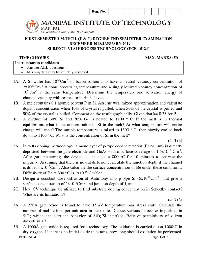VLSI Process Technology (ECE 5124) | PDF | Wafer (Electronics) | Silicon