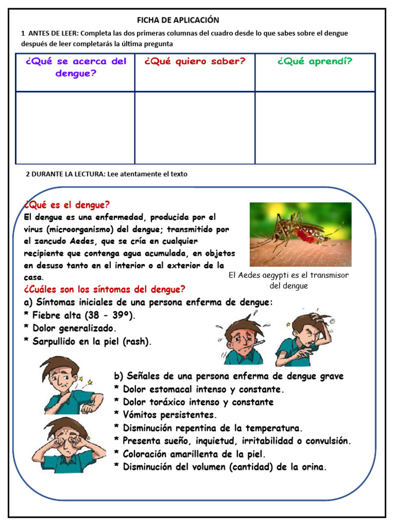 Ficha Com Cuales Son Los Síntomas Del Dengue | PDF