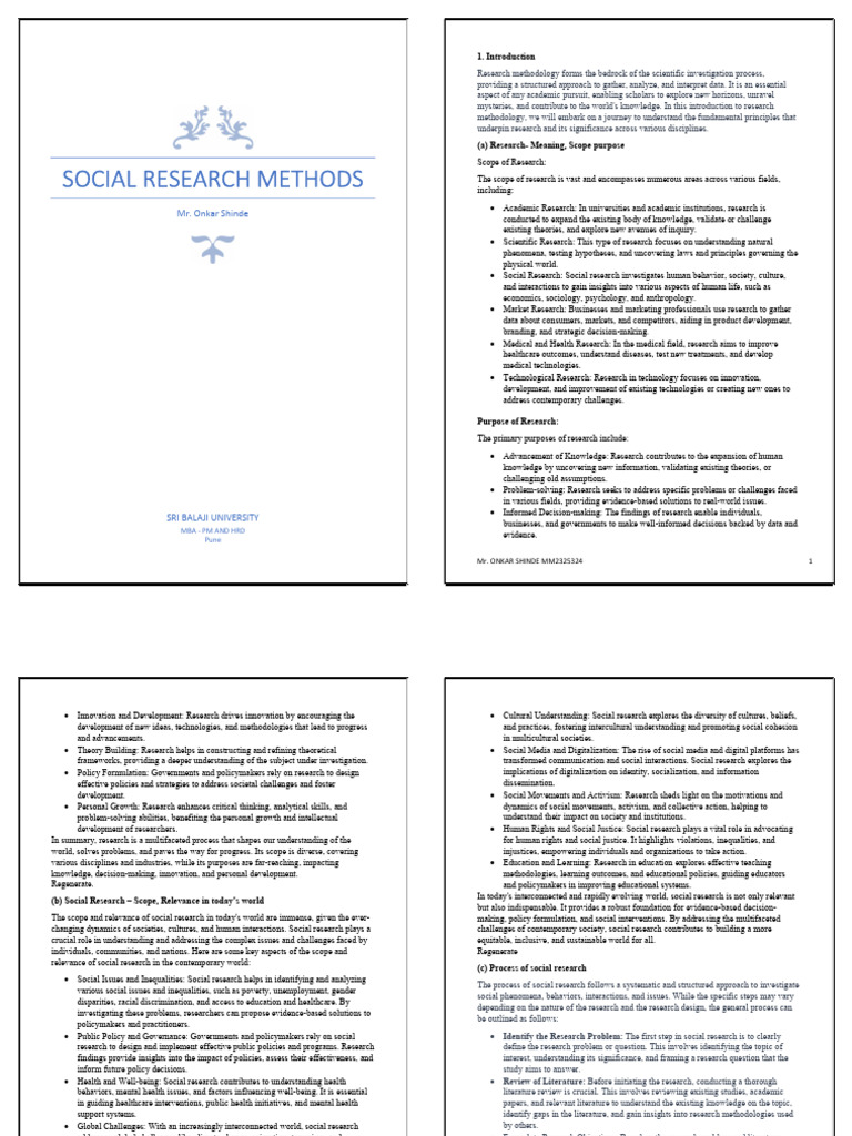 Social Research Methods: Mr. Onkar Shinde | PDF | Sampling (Statistics ...