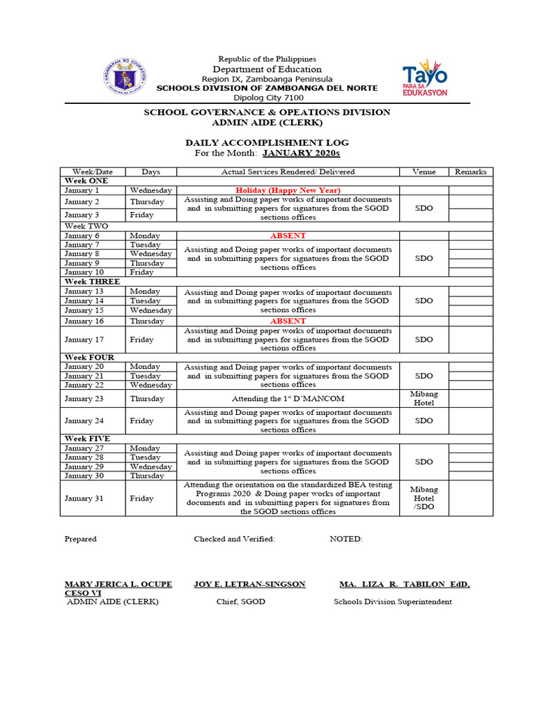 daILY Accomplishment Log | PDF