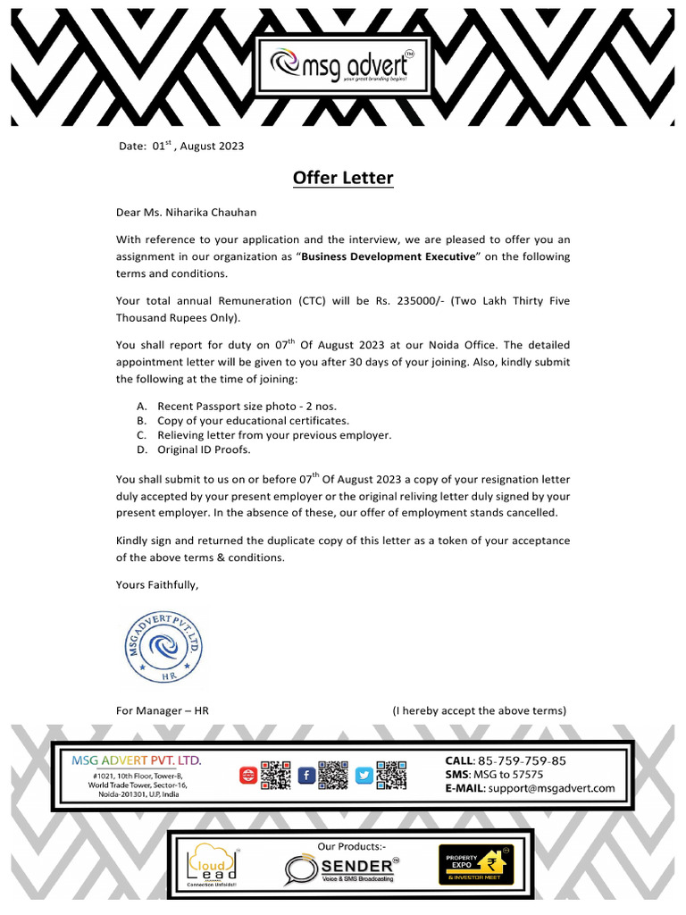 Business Development Executive Offer Letter | PDF | Finance & Money ...