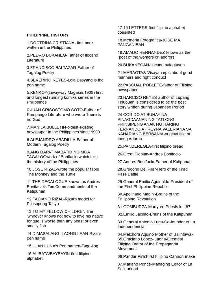 Key Figures and Events in Philippine History | PDF | Philippines ...