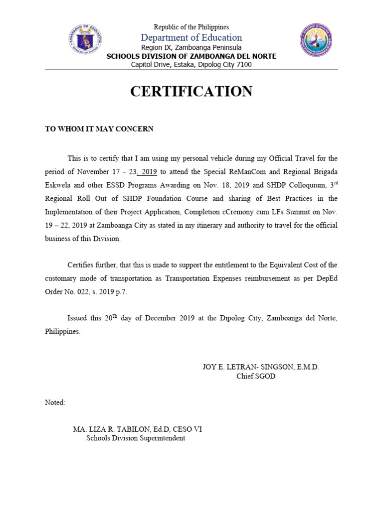 Travel Certification For Equivalent Fare | PDF