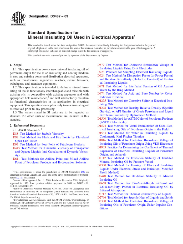 Astm D3487-2009 PDF | PDF | Electrical Breakdown | Insulator (Electricity)