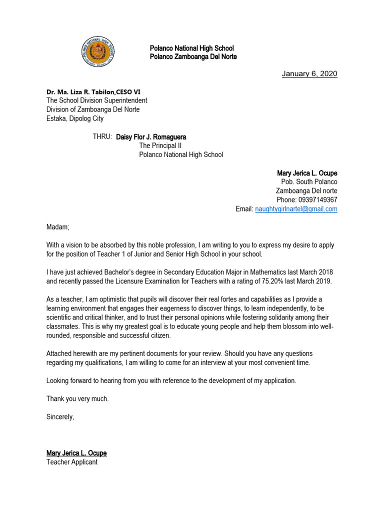 Deped Application Letter | PDF | Teachers | Behavior Modification