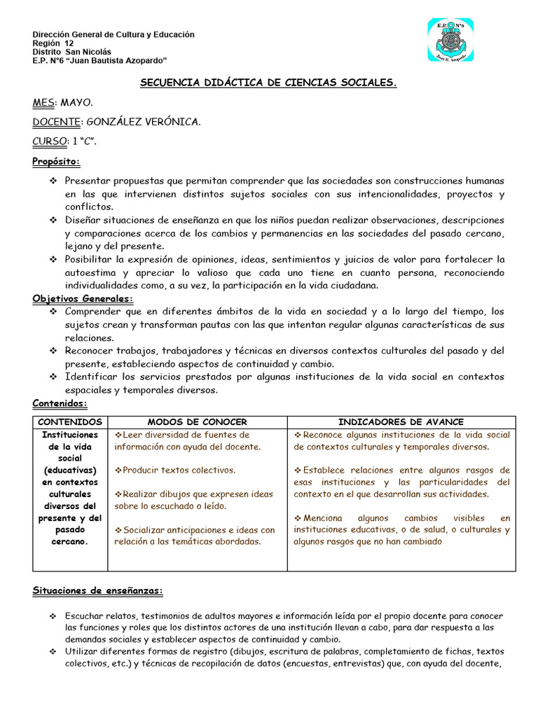 2°secuencia Didáctica de Ciencias Sociales | PDF | Maestros | Sociedad