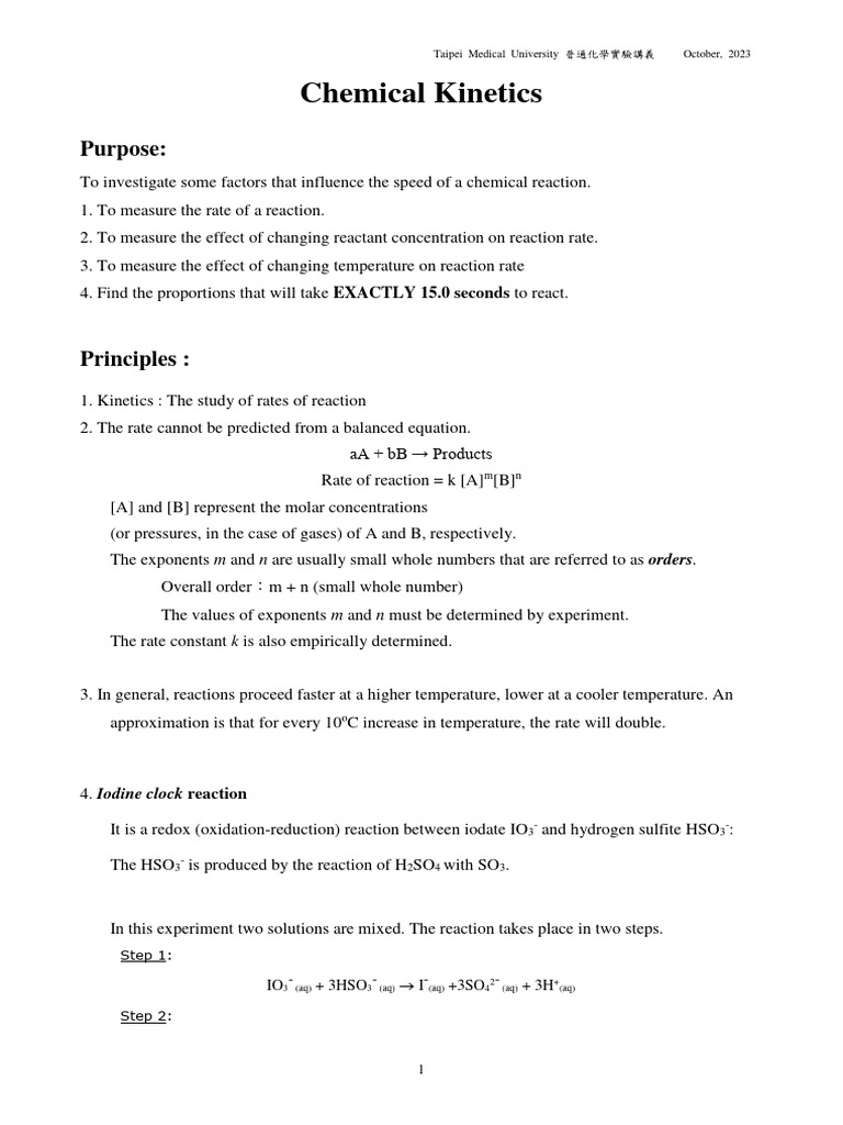 Exp Kinetics 2023 | PDF | Reaction Rate | Chemical Kinetics