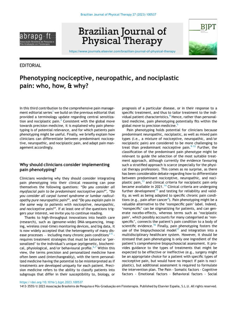 Brazilian Journal of Physical Therapy: Phenotyping Nociceptive ...