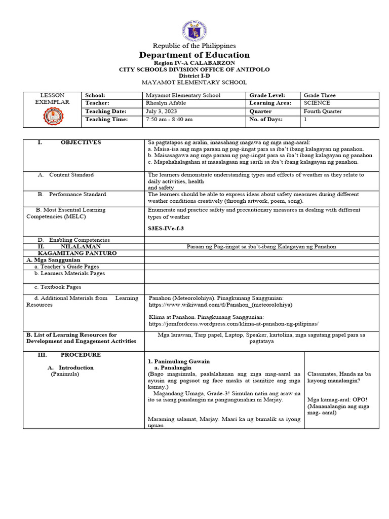 Paraan-ng-Pag-iingat-sa-ibat-ibang-Kalagayan-ng-Panahon.docx | PDF