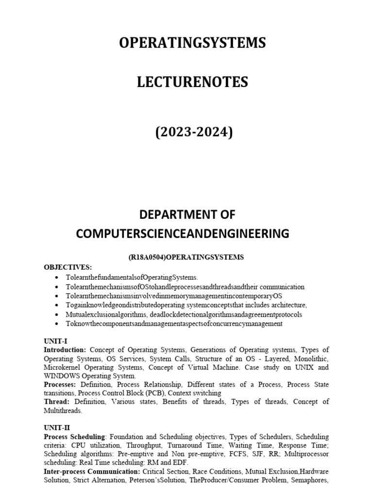 Operating Systems Notes r18 | PDF | Thread (Computing) | Operating System