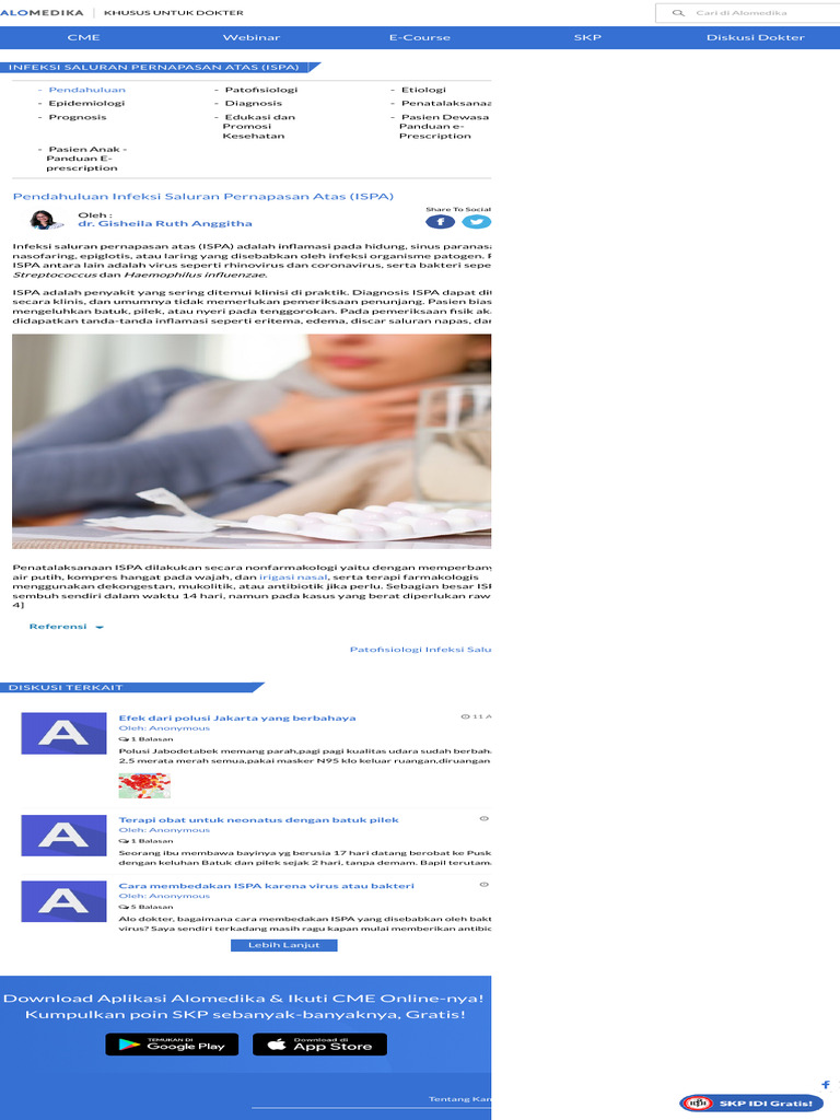 Infeksi Saluran Pernapasan Atas (ISPA) - Patofisiologi, Diagnosis, Penatalaksanaan - Alomedika | PDF
