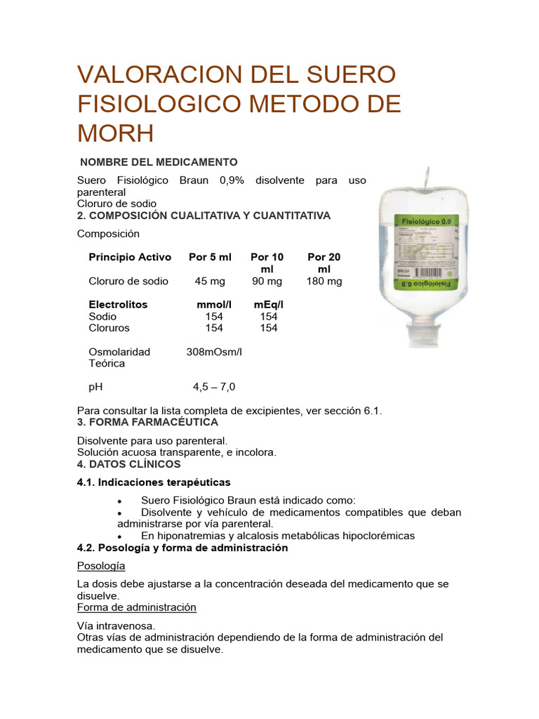 Valoracion Del Suero Fisiologico Metodo de Morh Datos de Identificacion ...