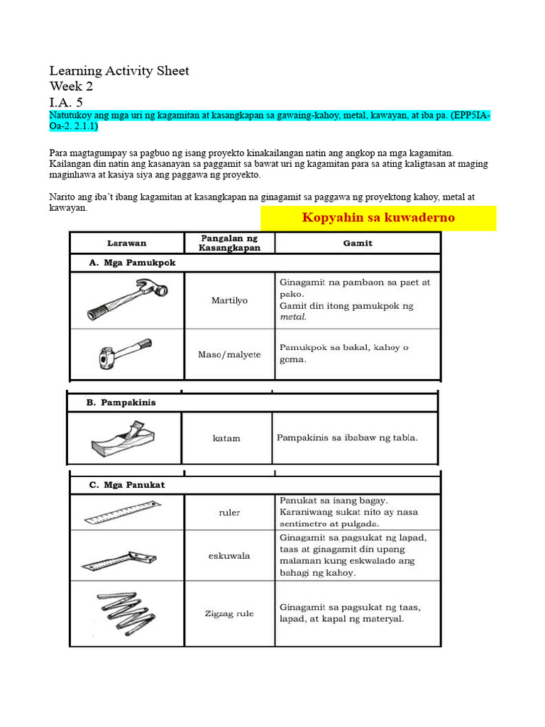 I.A. Week 2 Learning Activity Sheet | PDF