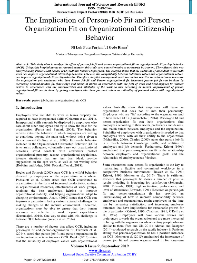 Person-Job Fit and OCB in Nursing | PDF | Psychology | Industrial And ...
