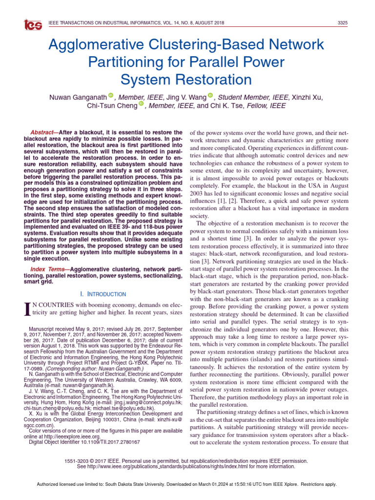 Agglomerative Clustering-Based Network Partitioning For Parallel Power System Restoration | PDF ...