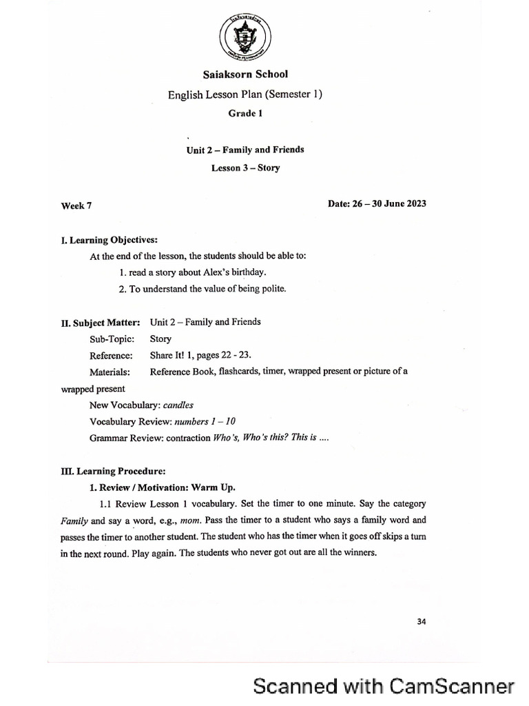 Saiaksorn Lessons Plan | PDF