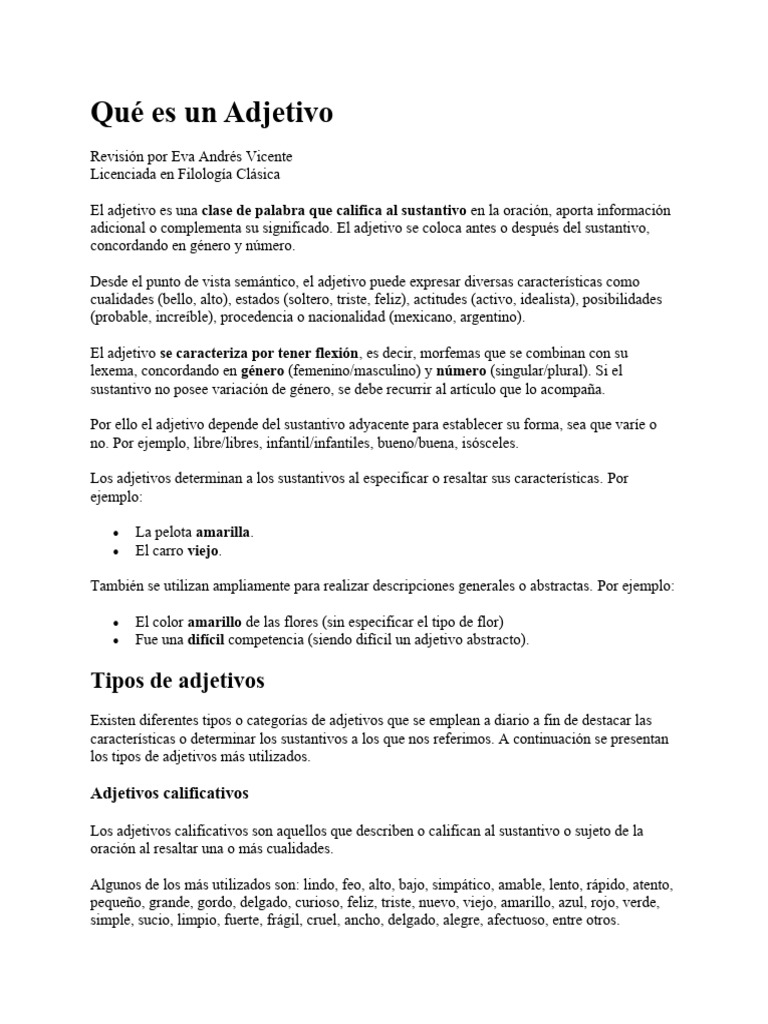El Adjetivo | PDF | Adjetivo | Género gramatical