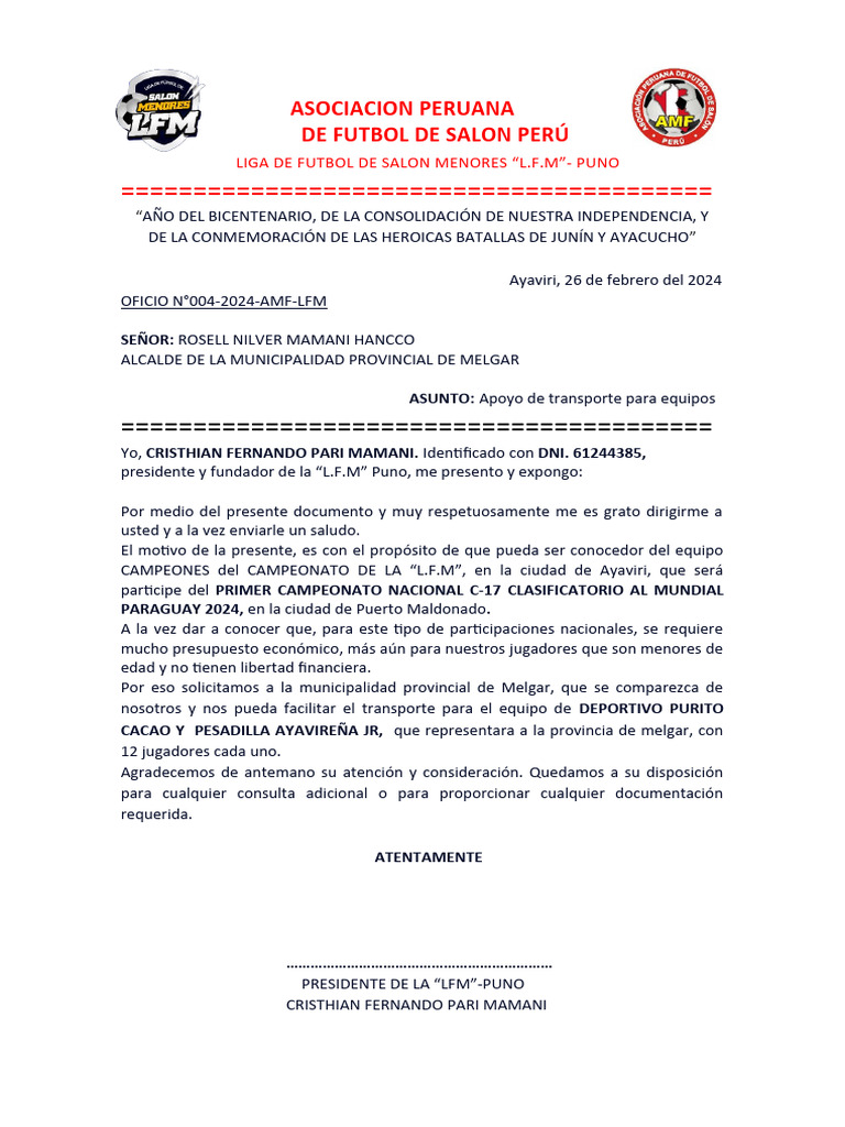 OFICIO 004-2024-LFM | PDF OFICIO 004-2024-LFM | PDF