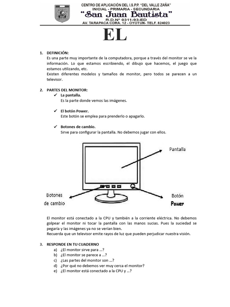 Partes y funciones del monitor de computadora | PDF | Informática