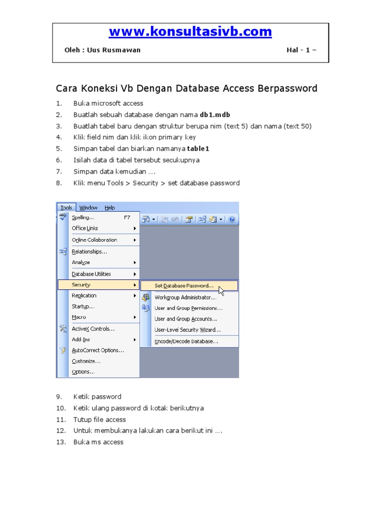 Koneksi VB Dengan Database Access Berpassword | PDF