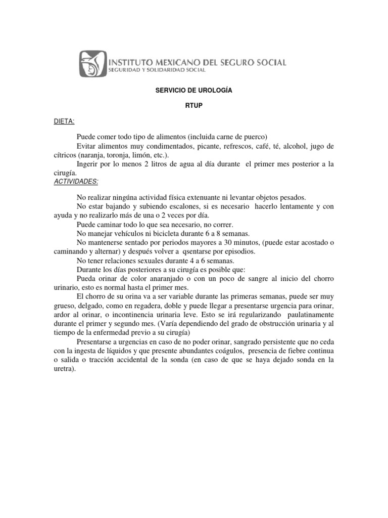 Cuidados Post-RTUP: Guía Básica | PDF