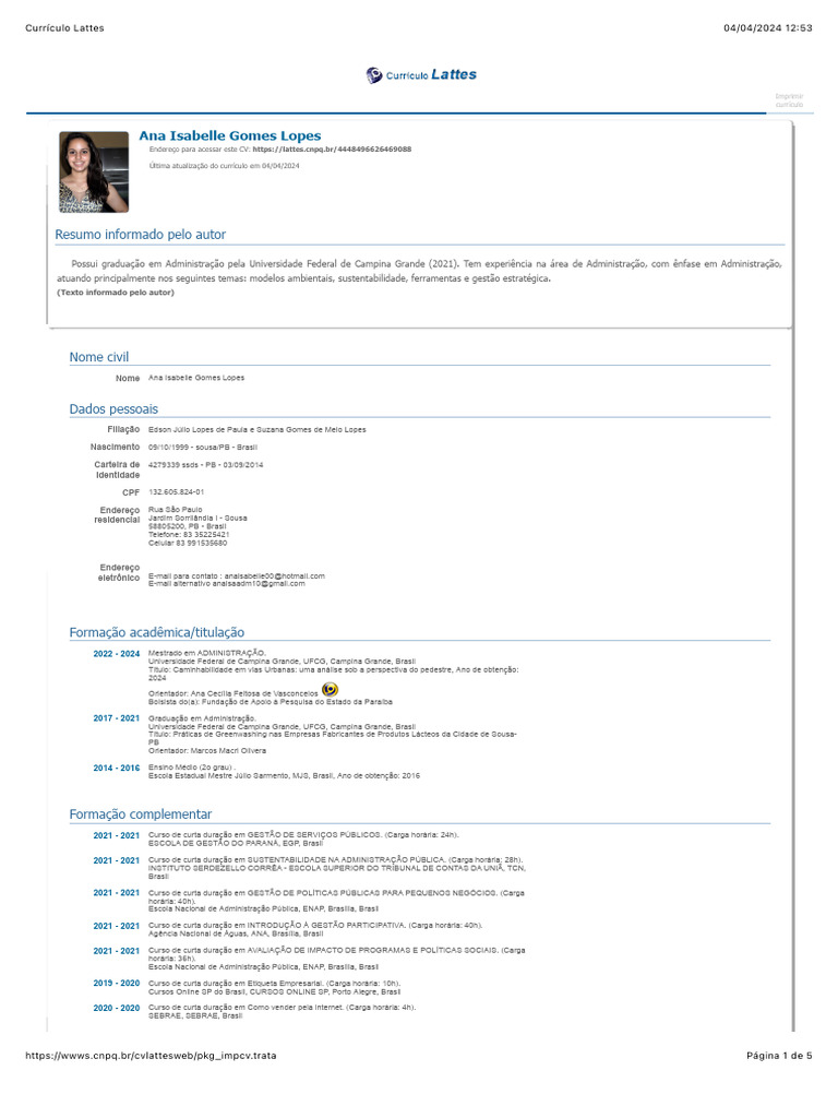 Currículo Lattes - Atualizado-Páginas | PDF | Despesa | Logística