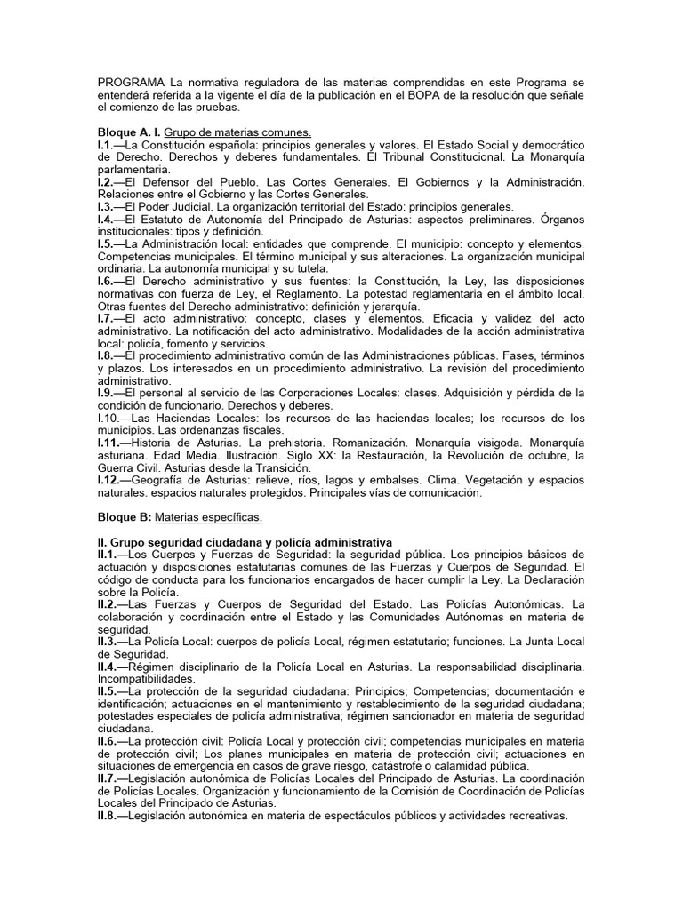 PROGRAMA La normativa reguladora de las materias comprendidas en este ...