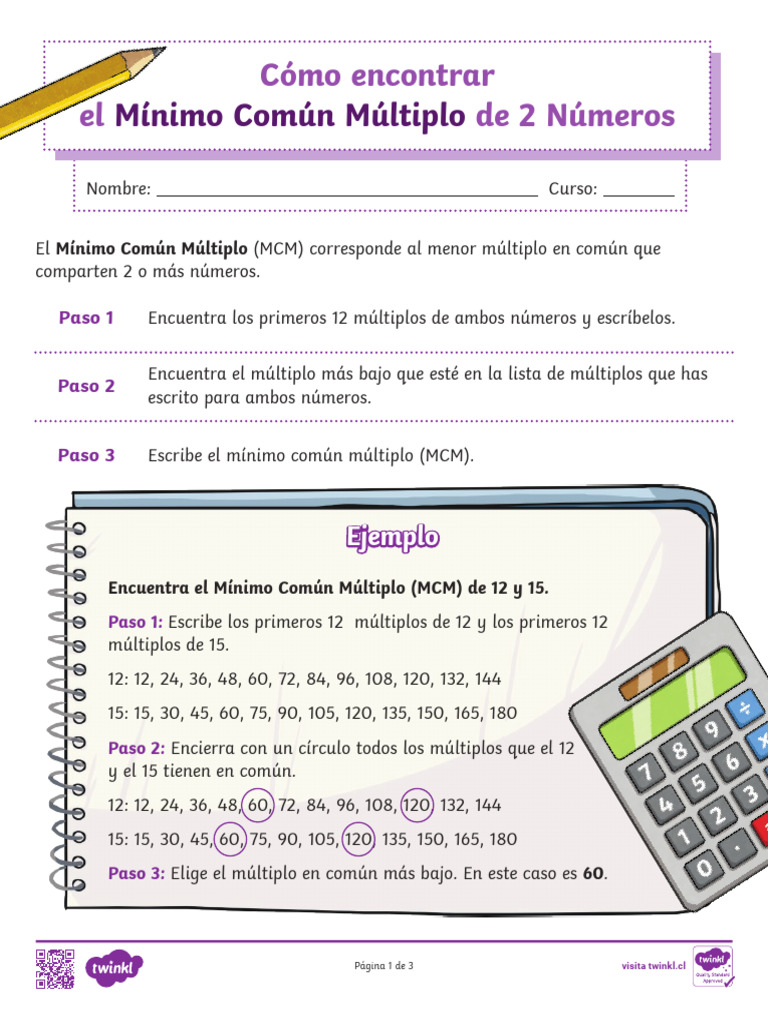 CL M 1693967048 Guia de Trabajo Como Encontrar El Minimo Comun Multiplo de 2 Numeros Ver 3 | PDF ...