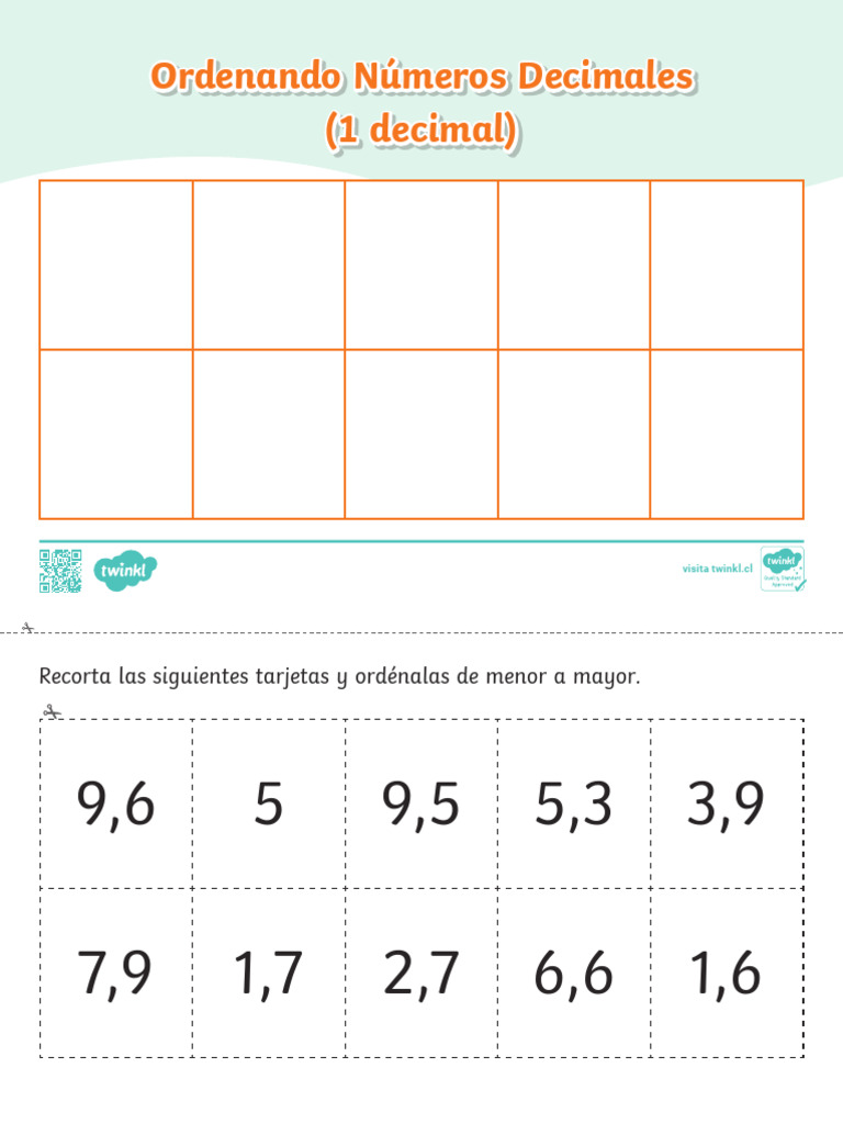CL M 1698636396 Tarjetas Ordenando Numeros Decimales 1 Decimal Ver 1 | PDF