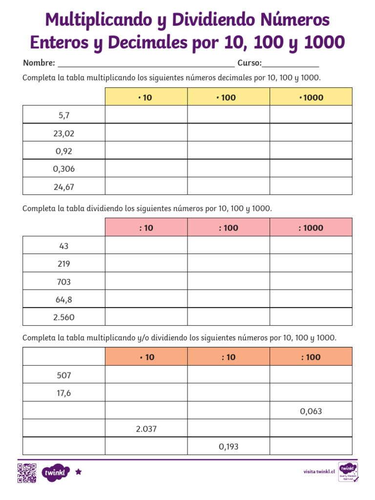 Multiplicación y División por 10, 100, 1000 | PDF