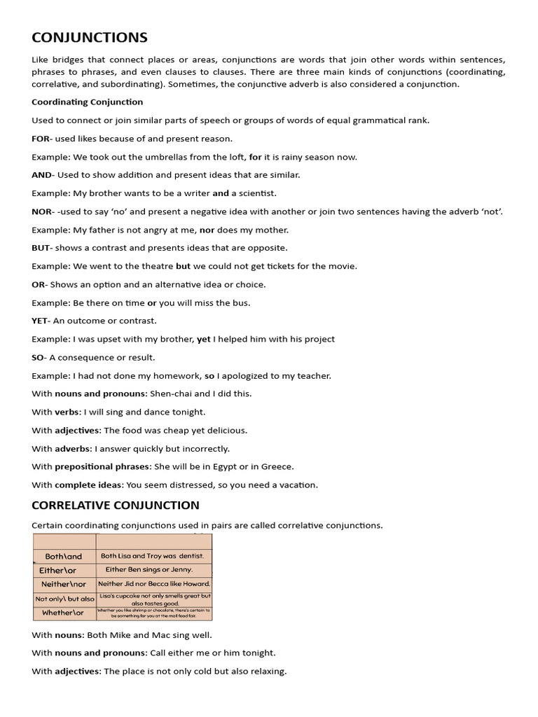 CONJUNCTIONS | PDF | Adverb | Preposition And Postposition
